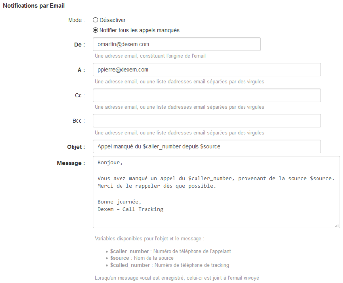 Configurer les notifications par email pour les appels manqués | Dexem ... Configurer les notifications par email pour les appels manqués | Dexem ...